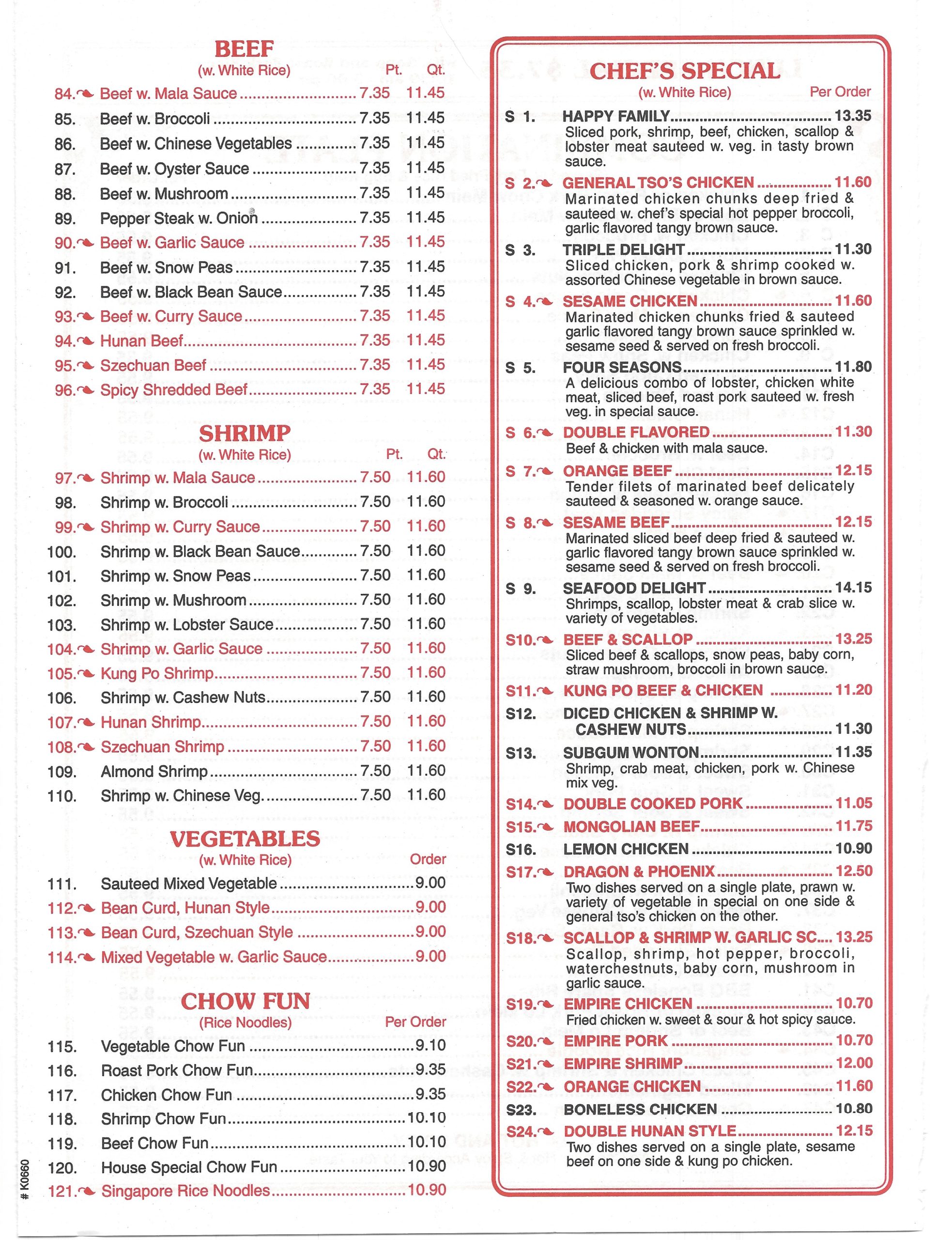 Menu – King’s Garden